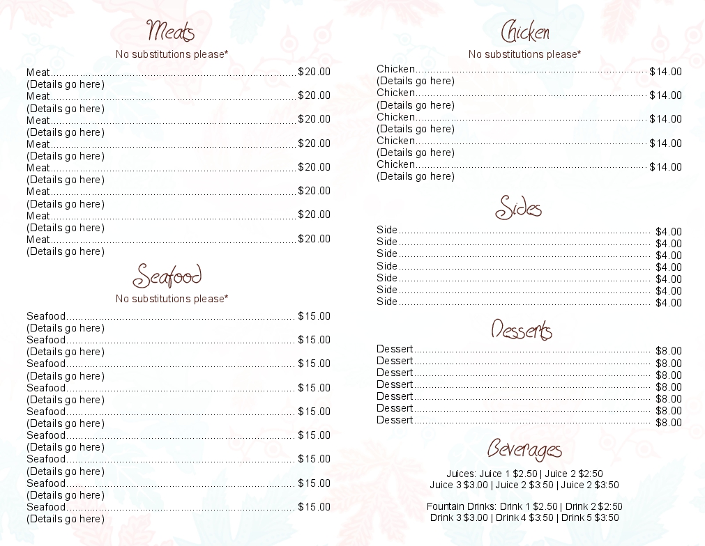Browse Free 8.5 X 11 Custom Menu Designs