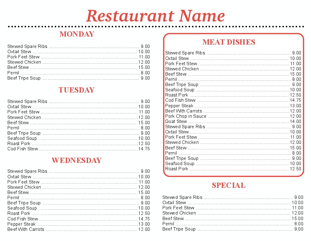 Browse Free 8.5 X 11 Custom Menu Designs