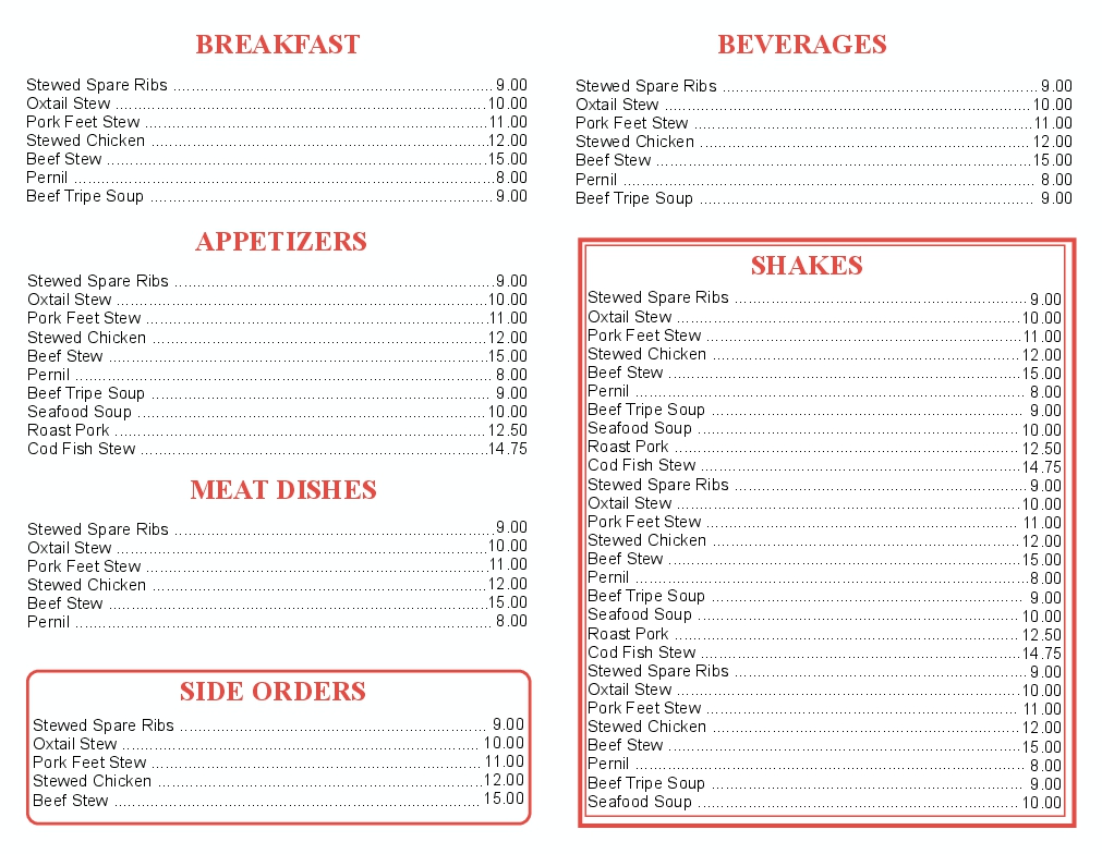 Browse Free 8.5 X 11 Custom Menu Designs